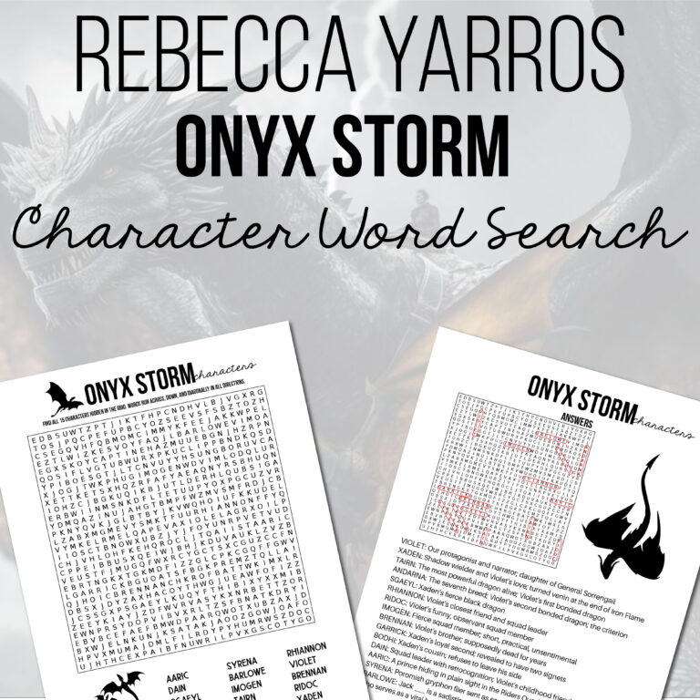 Onyx Storm Characters and Dragons Word Search - Bookish Printables